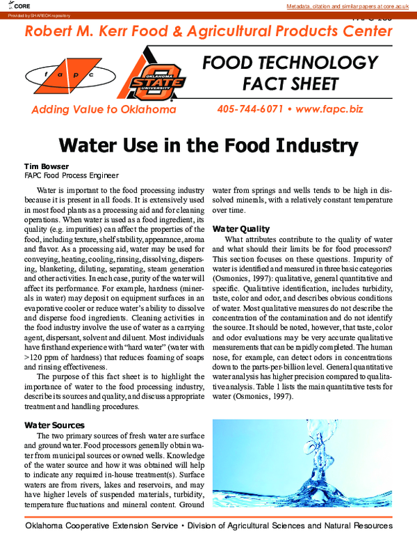 (PDF) Water Use in the Food Industry