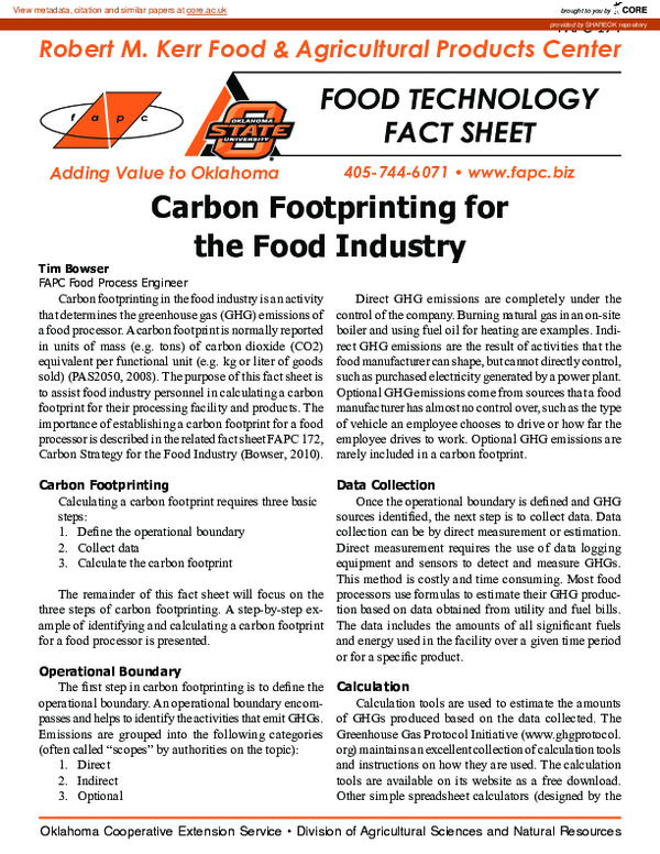 (PDF) Carbon footprinting for the food industry
