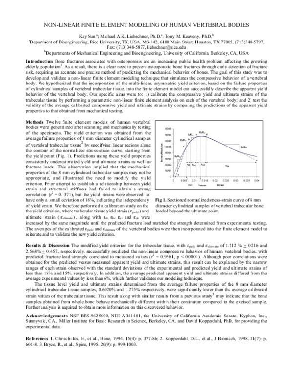 Pdf Non Linear Finite Element Modeling Of Human Vertebral Bodies 