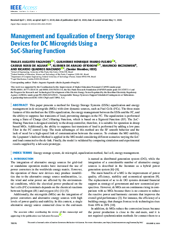 (PDF) Management and Equalization of Energy Storage Devices for DC Microgrids Using a SoC ...