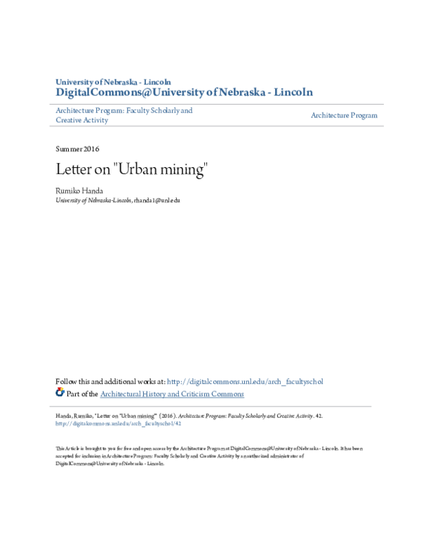 (PDF) Letter on "Urban mining | Rumiko Handa - Academia.edu