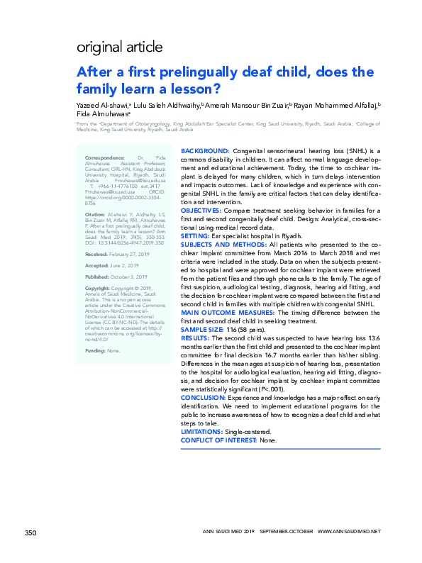 (PDF) After a first prelingually deaf child, does the family learn a ...