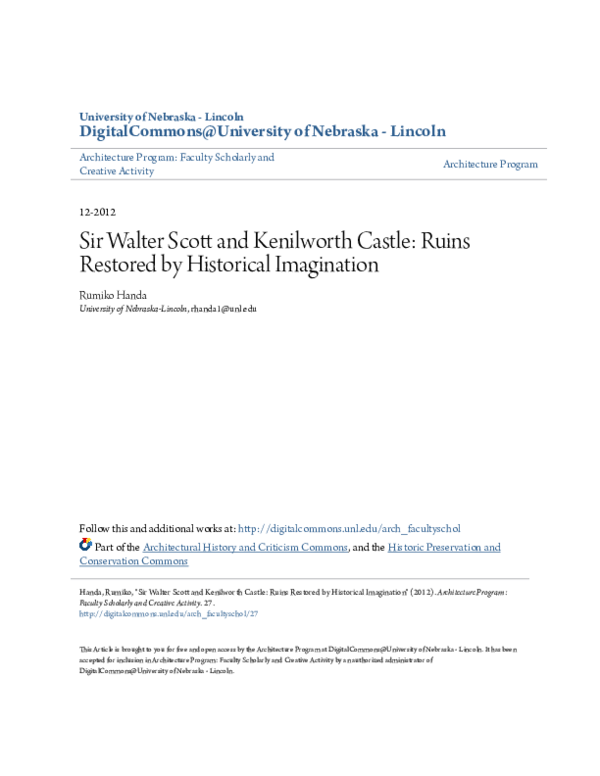 (PDF) Sir Walter Scott and Kenilworth Castle: Ruins Restored by ...