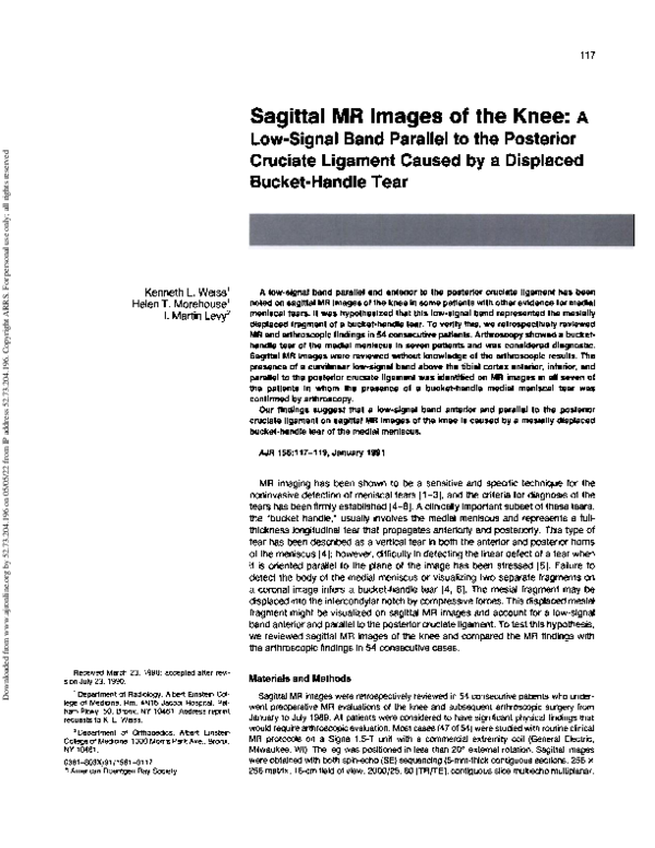 (PDF) Sagittal MR images of the knee: a low-signal band parallel to the ...