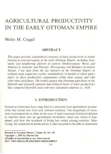 (PDF) Agricultural Productivity in the Early Ottoman Empire