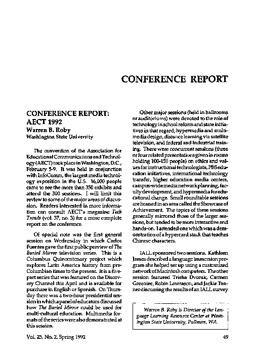 (PDF) Conference Report: AECT 1992