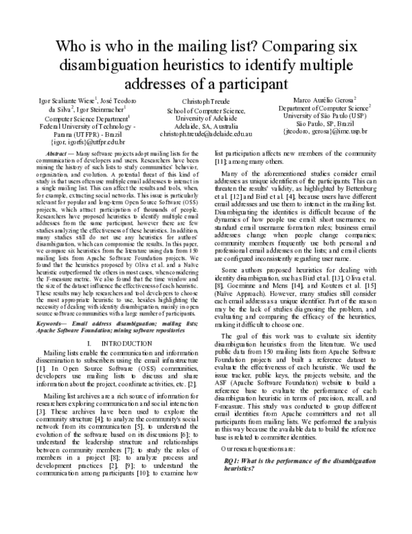 (PDF) Who is Who in the Mailing List? Comparing Six Disambiguation ...