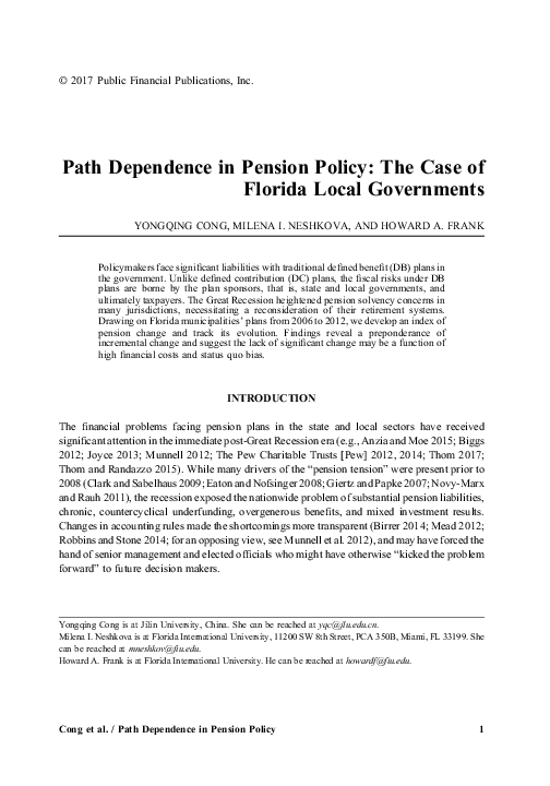 (PDF) Path Dependence in Pension Policy: The Case of Florida Local ...