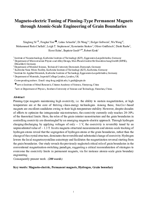 (PDF) Magnetoelectric Tuning of Pinning‐Type Permanent Magnets through ...