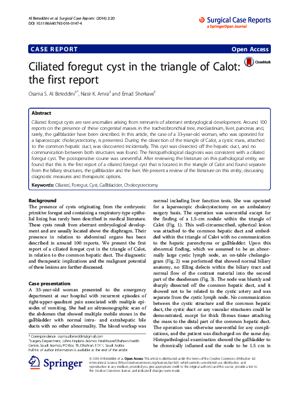 (PDF) Ciliated foregut cyst in the triangle of Calot: the first report