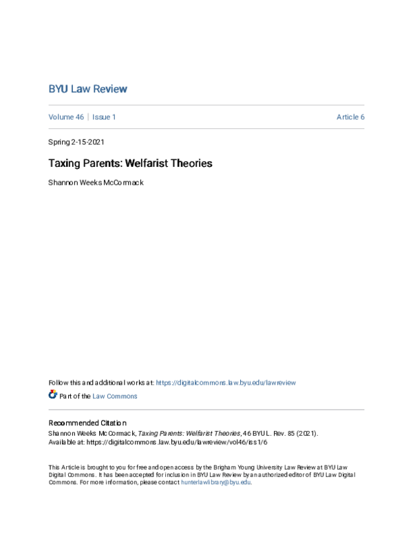 (PDF) Taxing Parents: Welfarist Theories