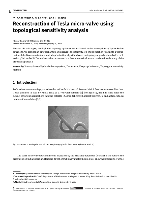 (PDF) Reconstruction of Tesla micro-valve using topological sensitivity ...