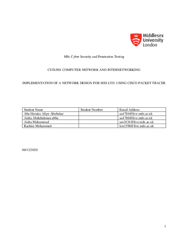 (PDF) MSc Cyber Security and Penetration Testing CST4500: COMPUTER ...