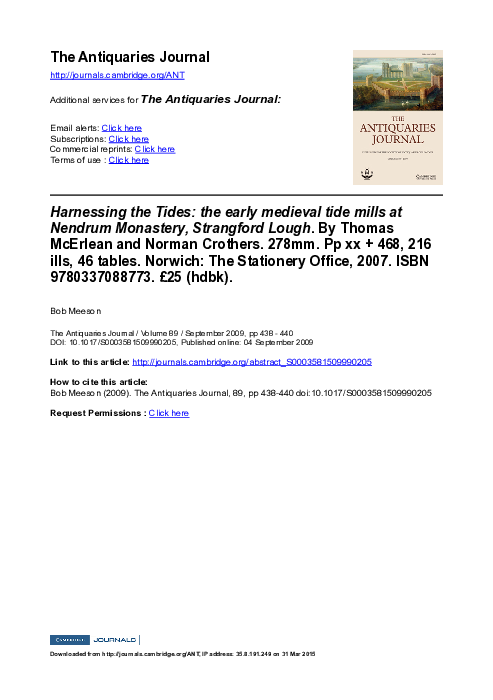 (PDF) Harnessing the Tides, The Early Medieval Tide Mills at Nendrum ...