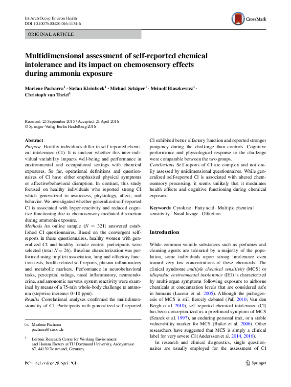 (PDF) Multidimensional assessment of self-reported chemical intolerance ...