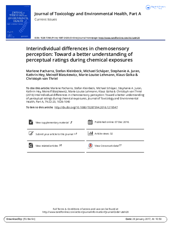 (PDF) Interindividual differences in chemosensory perception: Toward a ...