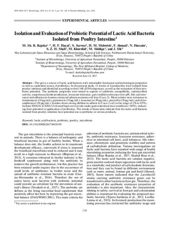 (PDF) Isolation and evaluation of probiotic potential of lactic acid bacteria isolated from ...