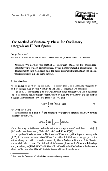 Pdf The Method Of Stationary Phase For Oscillatory Integrals On Hilbert Spaces