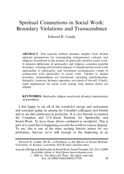 (PDF) Spiritual Connections in Social Work: Boundary Violations and Transcendence