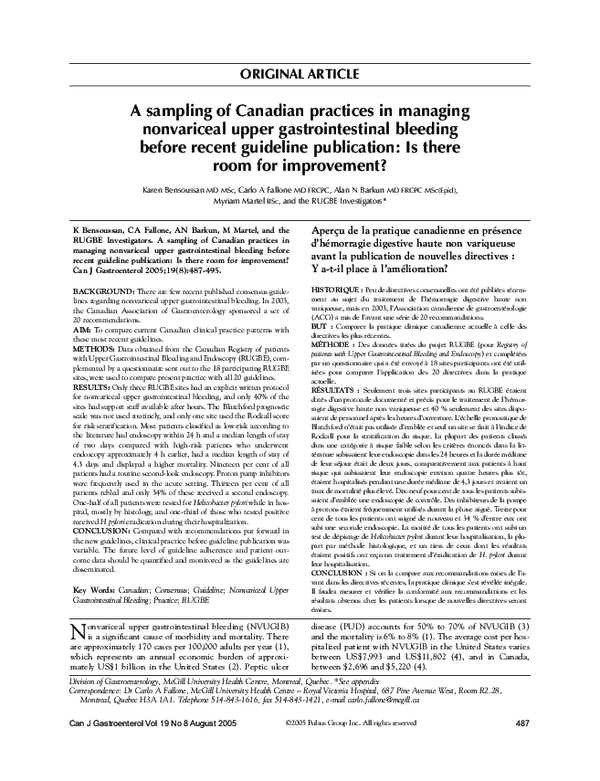 (PDF) A Sampling of Canadian Practice in Managing Nonvariceal Upper ...