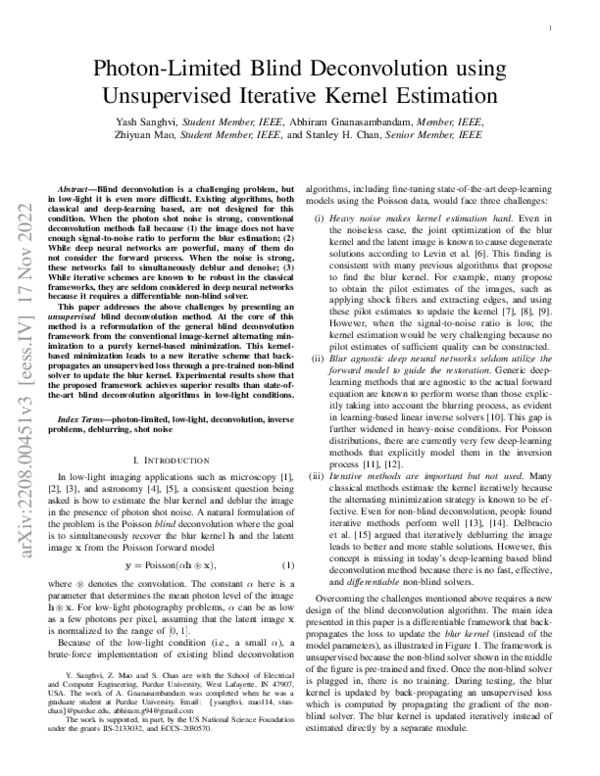 (PDF) Photon-Limited Blind Deconvolution Using Unsupervised Iterative Kernel Estimation