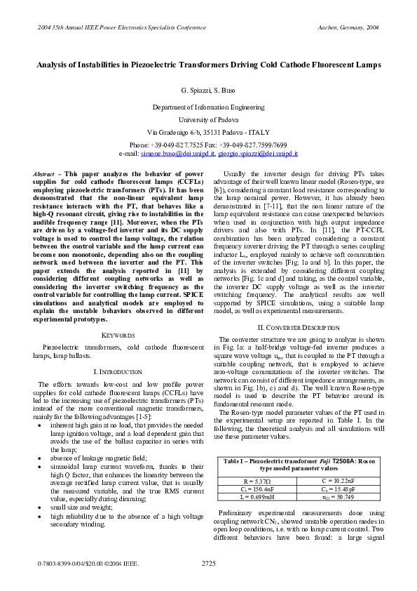 (PDF) Analysis of instabilities in piezoelectric transformers driving ...