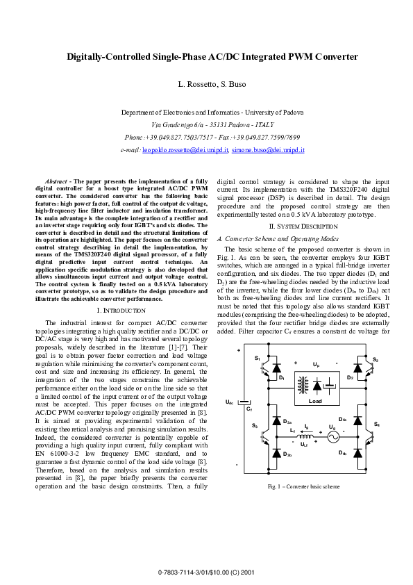 (PDF) Digitally-controlled single-phase AC/DC integrated PWM converter
