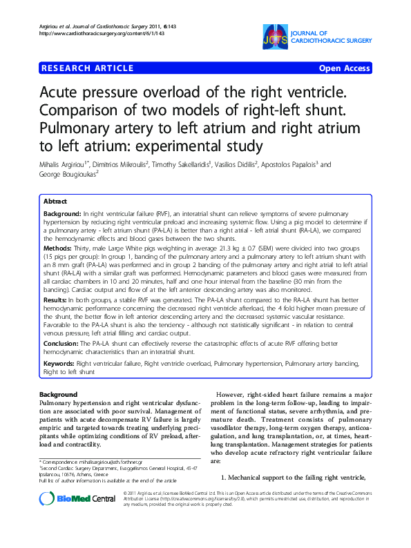 (PDF) Acute pressure overload of the right ventricle. Comparison of two ...