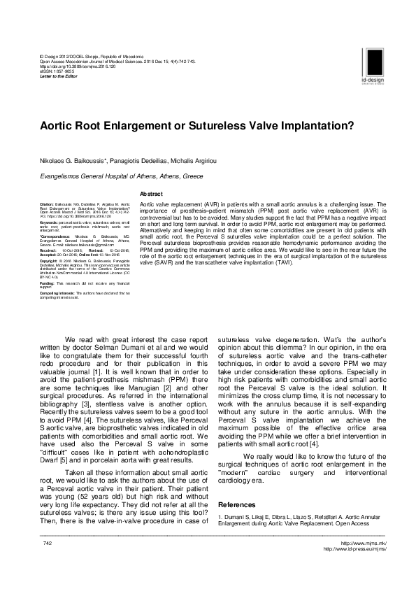 (PDF) Aortic Root Enlargement or Sutureless Valve Implantation?