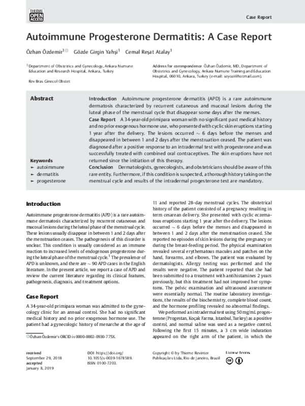 (PDF) Autoimmune progesterone dermatitis. Case report with histologic ...