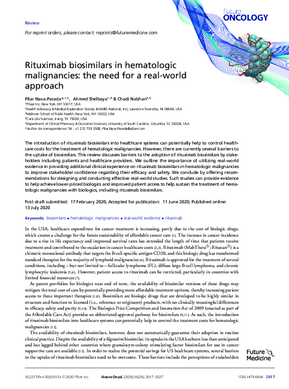 (PDF) Rituximab biosimilars in hematologic malignancies: the need for a ...