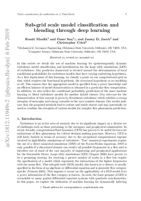 (PDF) Sub-grid scale model classification and blending through deep learning