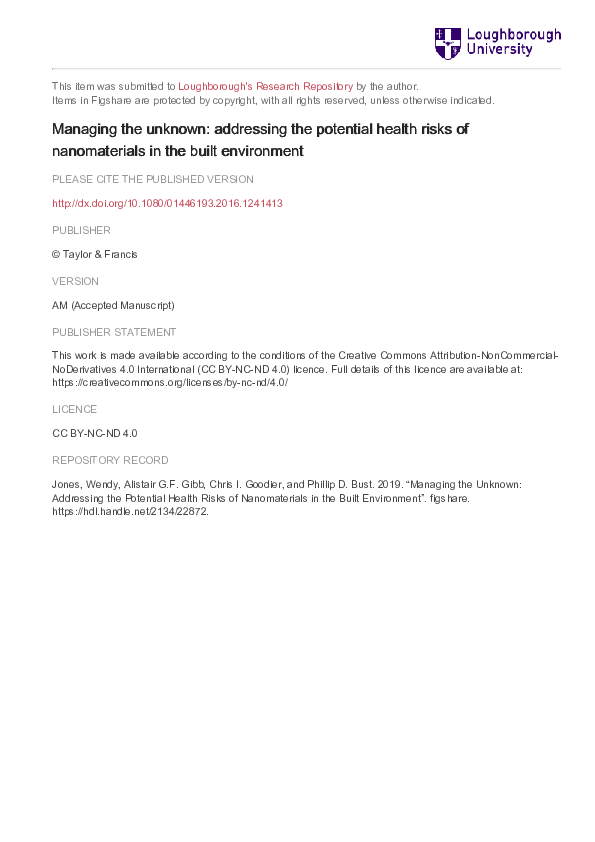 (PDF) Managing the unknown – Addressing the potential health risks of ...