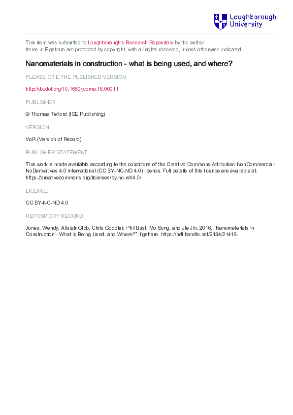 (PDF) Nanomaterials in construction – what is being used, and where?
