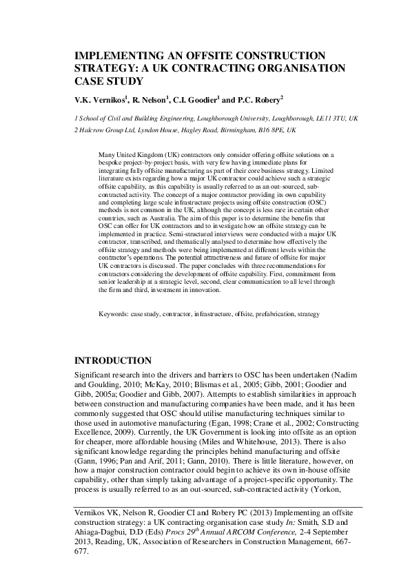 (PDF) Implementing an Offsite Construction Strategy: A Uk Contracting ...