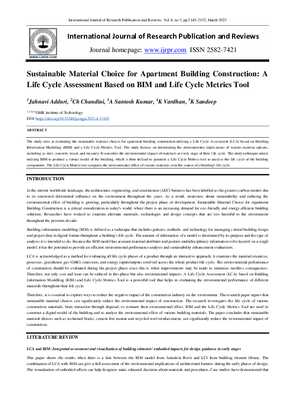 (PDF) Sustainable Material Choice for Apartment Building Construction ...