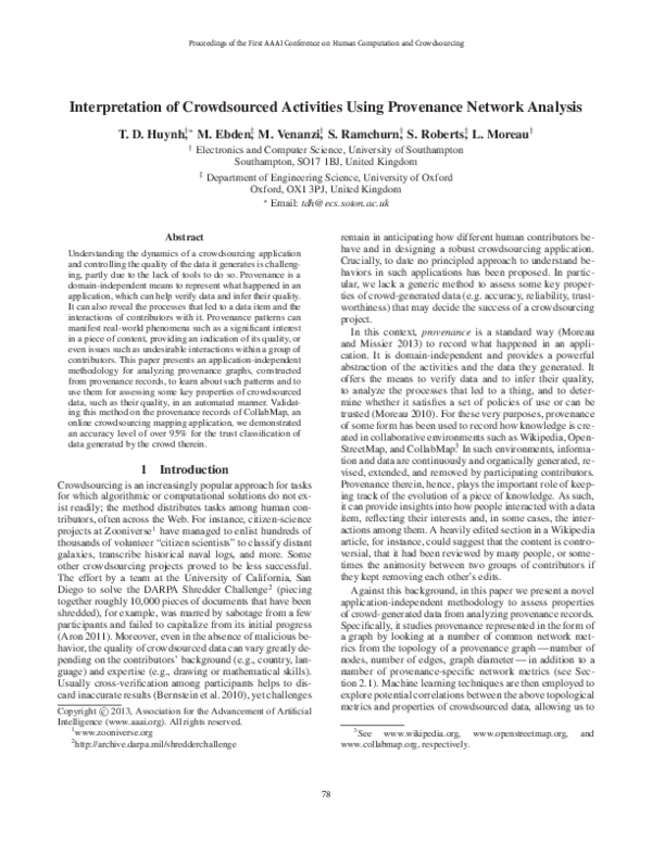 (PDF) Interpretation of Crowdsourced Activities Using Provenance Network Analysis