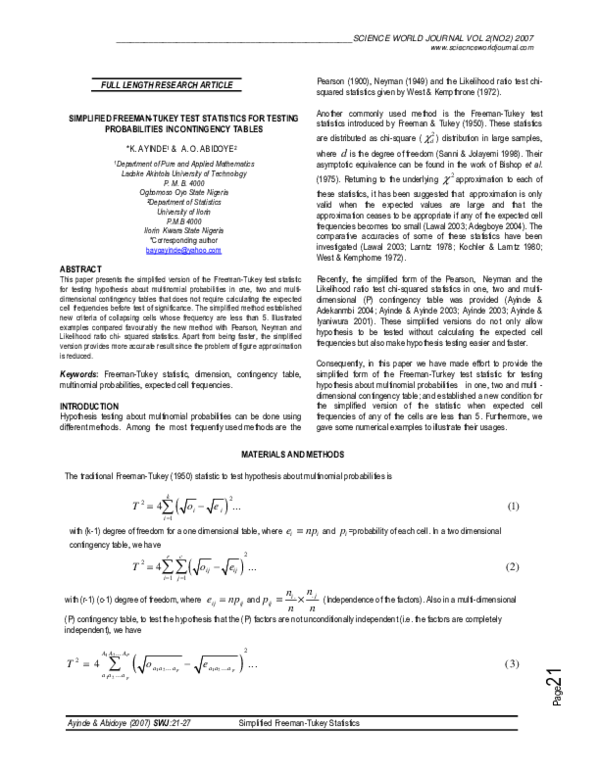 (PDF) Simplified Freeman-Tukey test statistics for testing ...