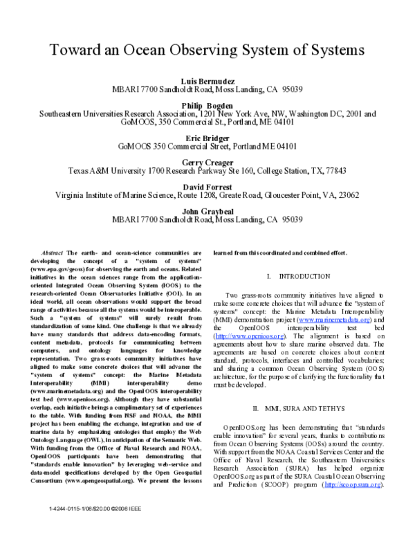 (PDF) Toward an Ocean Observing System of Systems