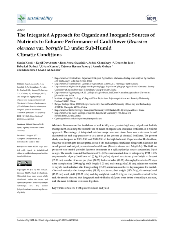 (PDF) The Integrated Approach for Organic and Inorganic Sources of Nutrients to Enhance ...
