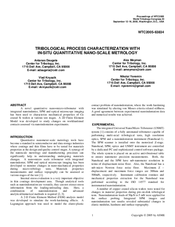 (PDF) Tribological Process Characterization With In-Situ Quantitative ...