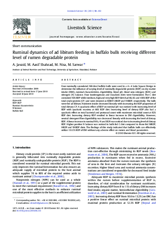 (PDF) Ruminal dynamics of ad libitum feeding in buffalo bulls receiving ...