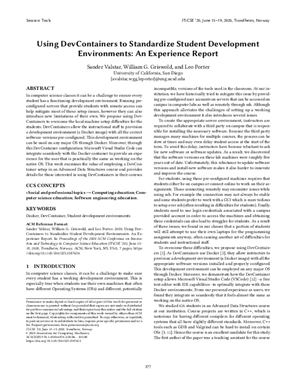 (PDF) Using DevContainers to Standardize Student Development ...
