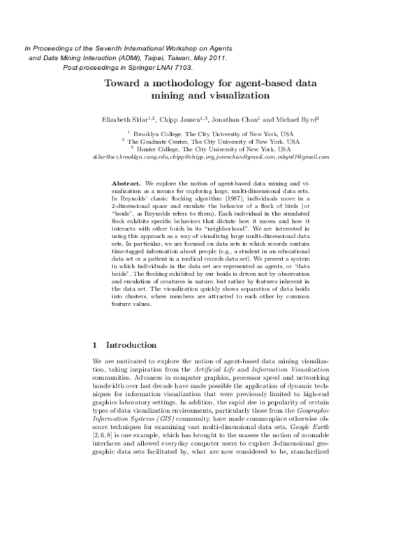 (PDF) Toward a Methodology for Agent-Based Data Mining and Visualization