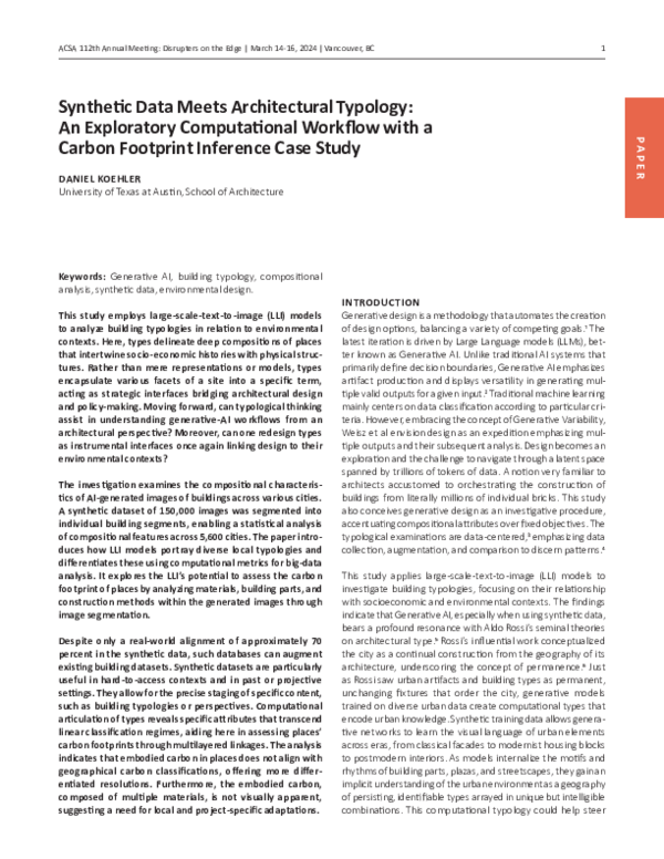 (PDF) Synthetic Data Meets Architectural Typology: An Exploratory ...