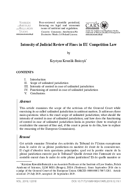 (PDF) Intensity of Judicial Review of Fines in EU Competition Law