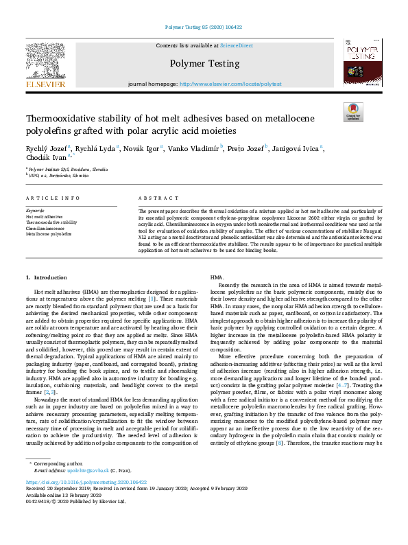 (PDF) Thermooxidative stability of hot melt adhesives based on ...