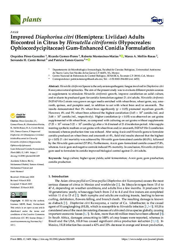 (PDF) Improved Diaphorina citri (Hemiptera: Liviidae) Adults Biocontrol ...
