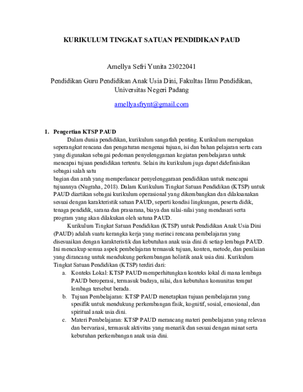 (DOC) KURIKULUM TINGKAT SATUAN PENDIDIKAN PAUD