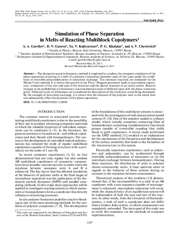 (PDF) Simulation of phase separation in melts of reacting multiblock copolymers